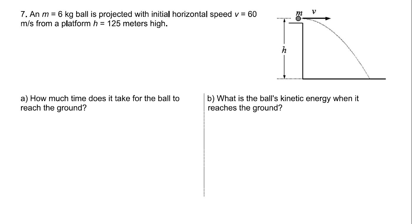 Solved An m=6kg ﻿ball is projected with initial horizontal | Chegg.com