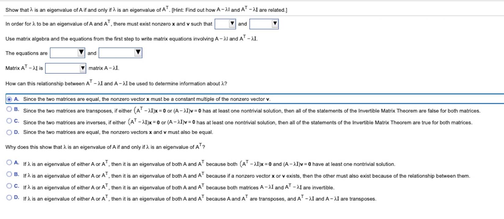 Solved Show that is an eigenvalue of A if and only if is an | Chegg.com