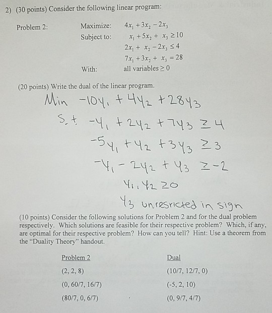 Solved 2) (30 points) Consider the following linear program: | Chegg.com