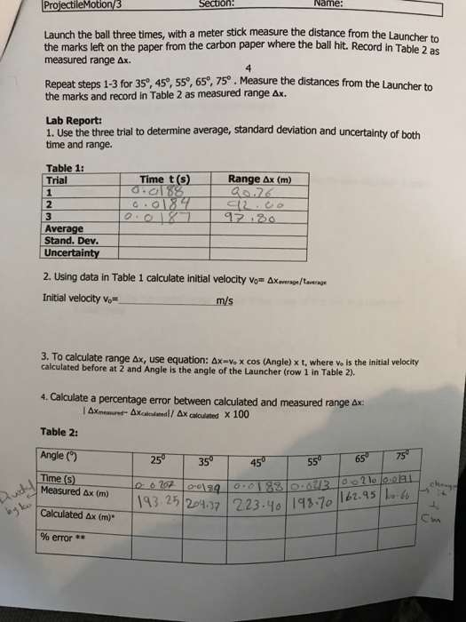 Solved ectileMotion Projectile Motion objectives: a) to | Chegg.com