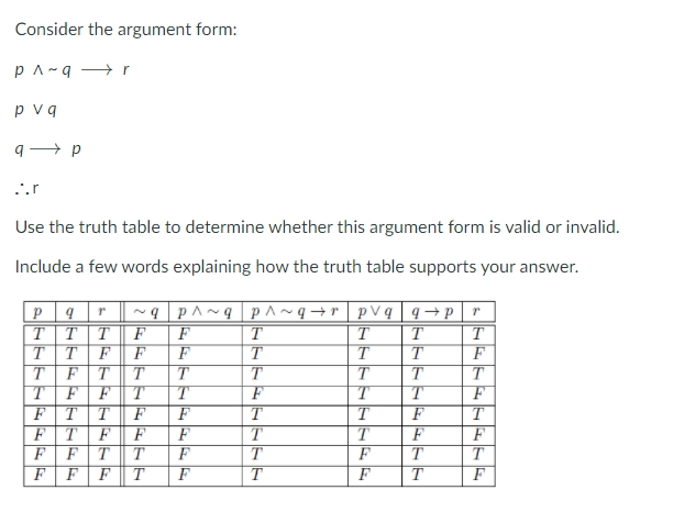Solved Consider the argument form: p1-9-r p va qp ..r Use | Chegg.com