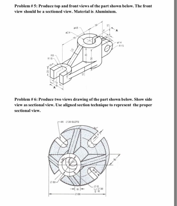Solved Problem # 5: Produce top and front views of the part | Chegg.com