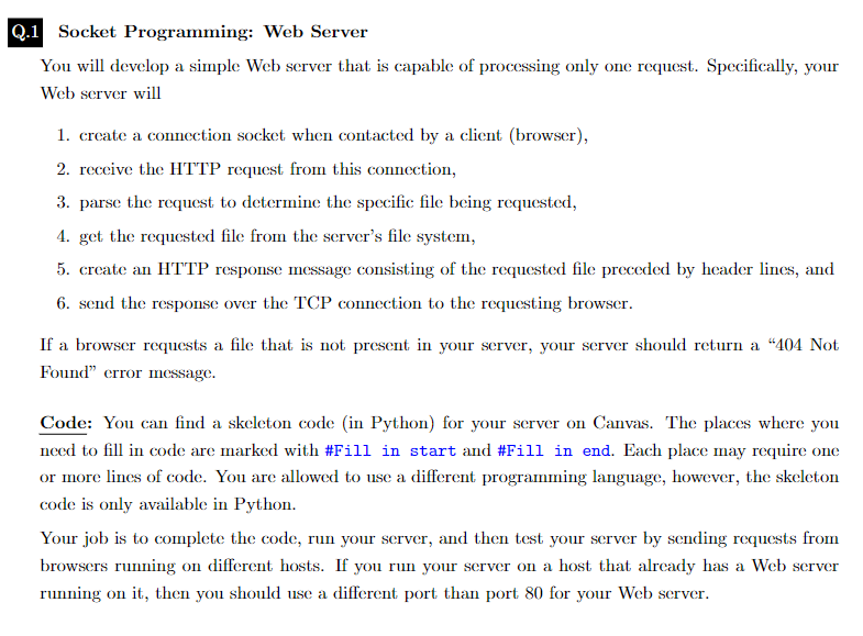 Solved Socket Programming: Web Server You will develop a | Chegg.com