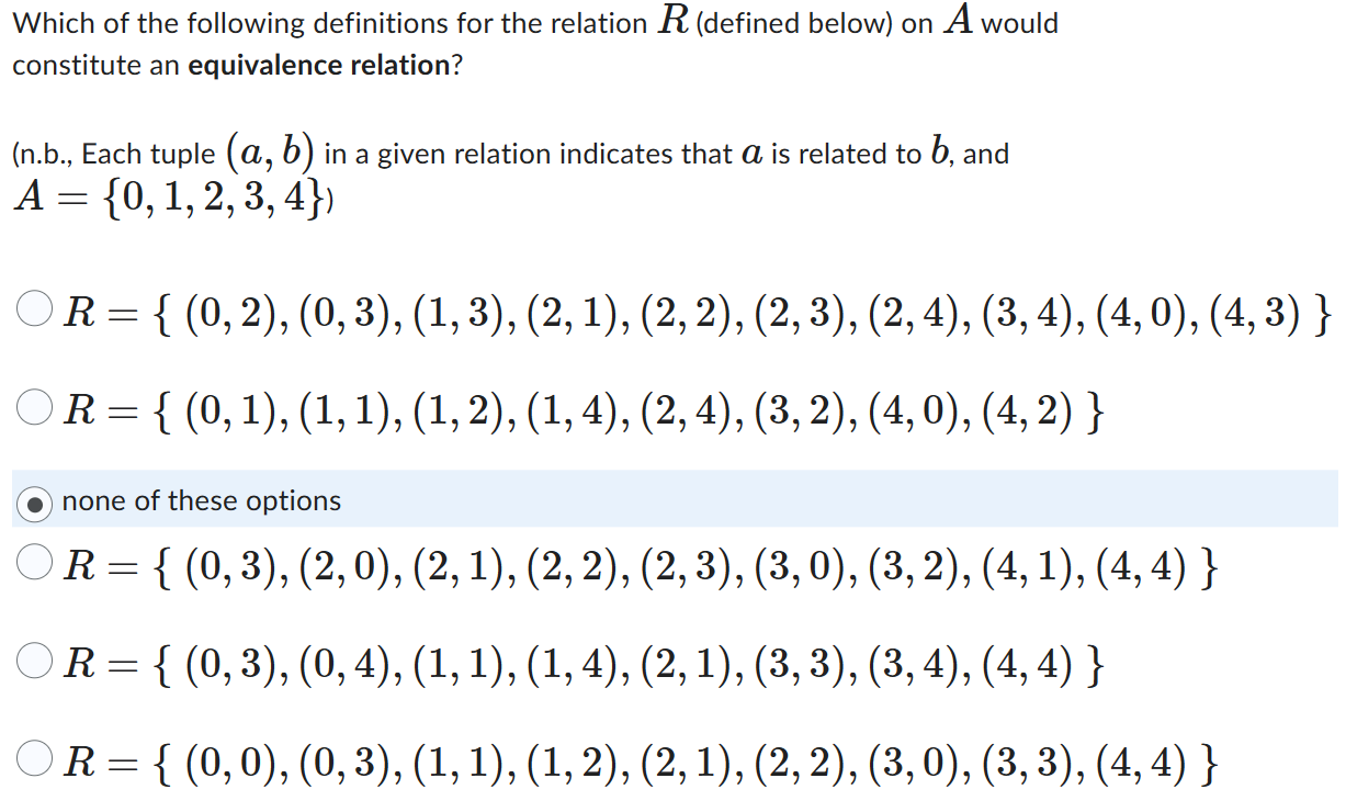 Solved Which of the following definitions for the relation R | Chegg.com