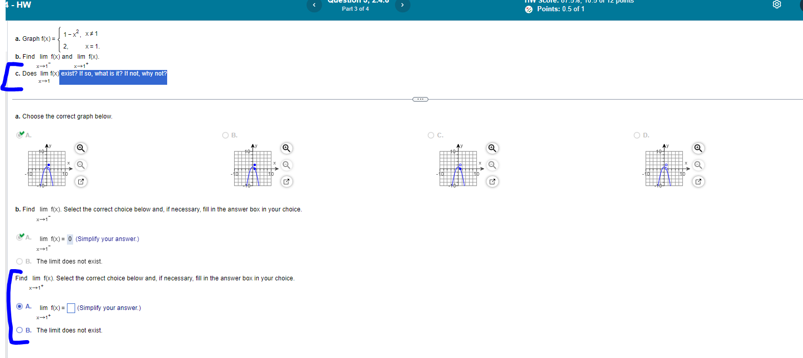 Solved a. Graph f(x)={1−x2,2,x =1x=1 b. Find limx→1−f(x) and | Chegg.com