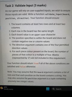 Solved Task 2: Validate Input (3 marks) As our game will | Chegg.com
