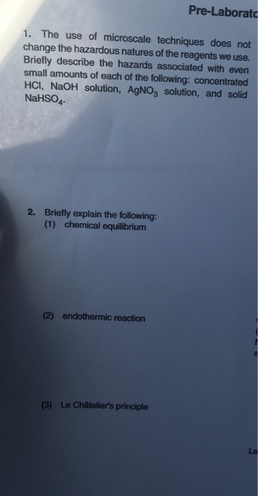 Solved Pre-Laboratc 1. The use of microscale techniques does | Chegg.com