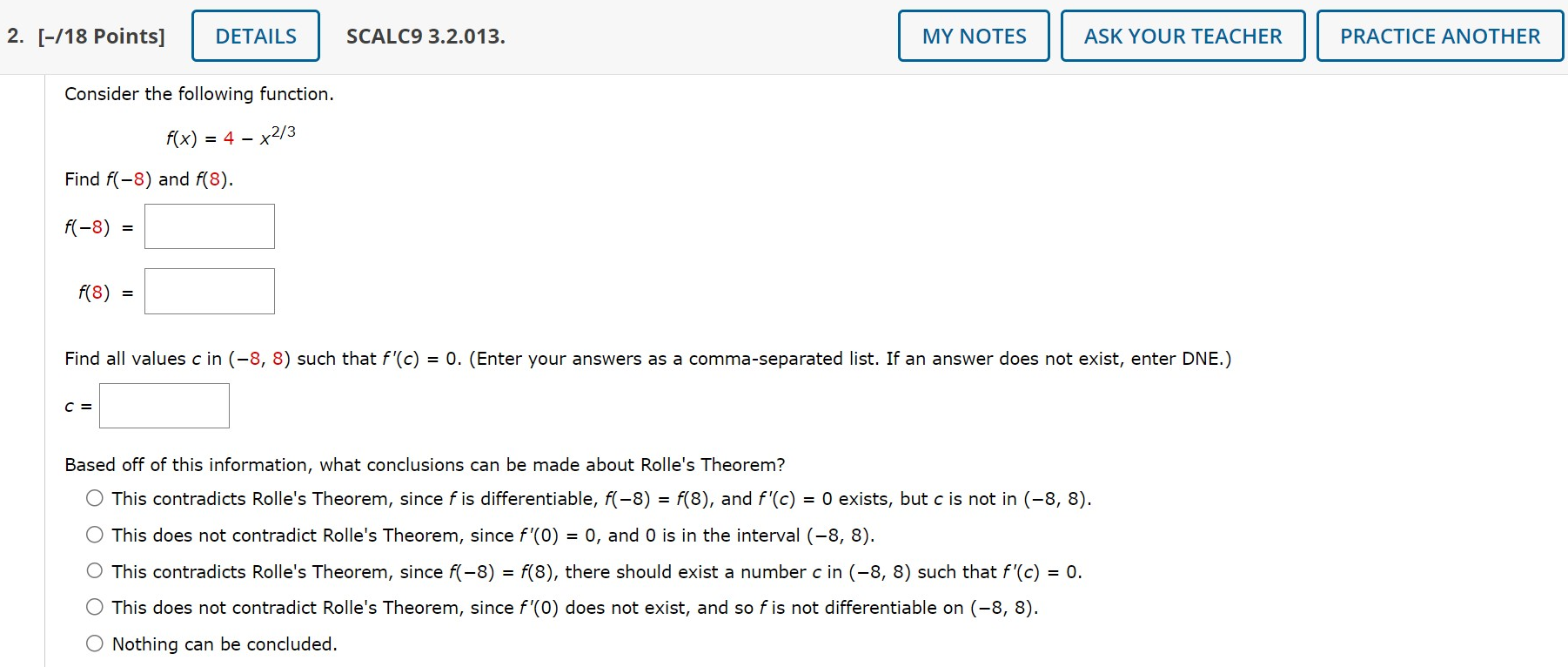 Solved Consider the following function. f(x)=4−x2/3 Find | Chegg.com