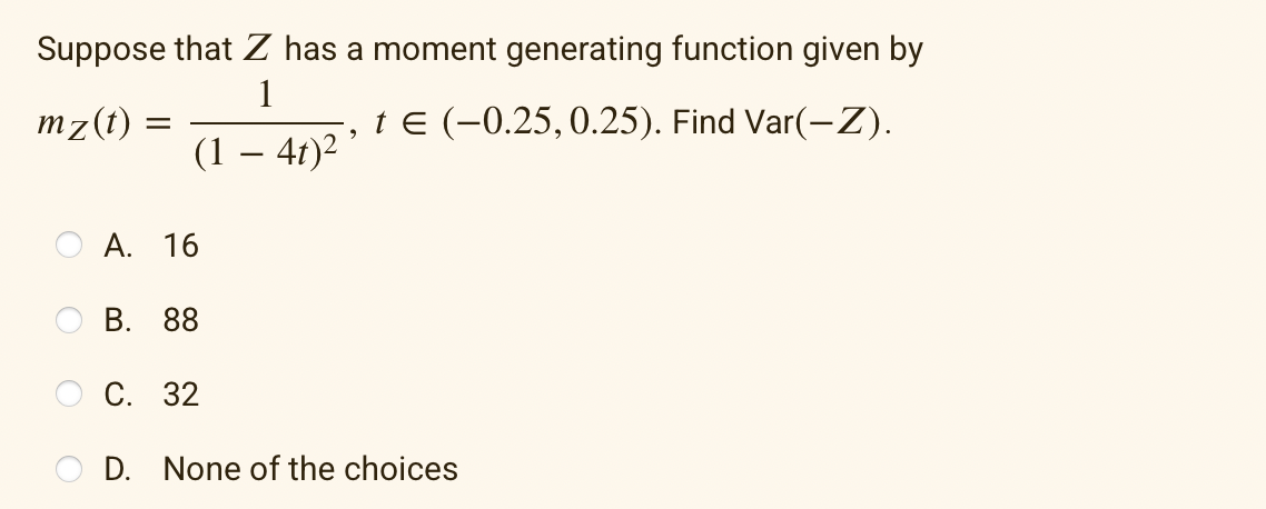 Solved Suppose that Z has a moment generating function given | Chegg.com