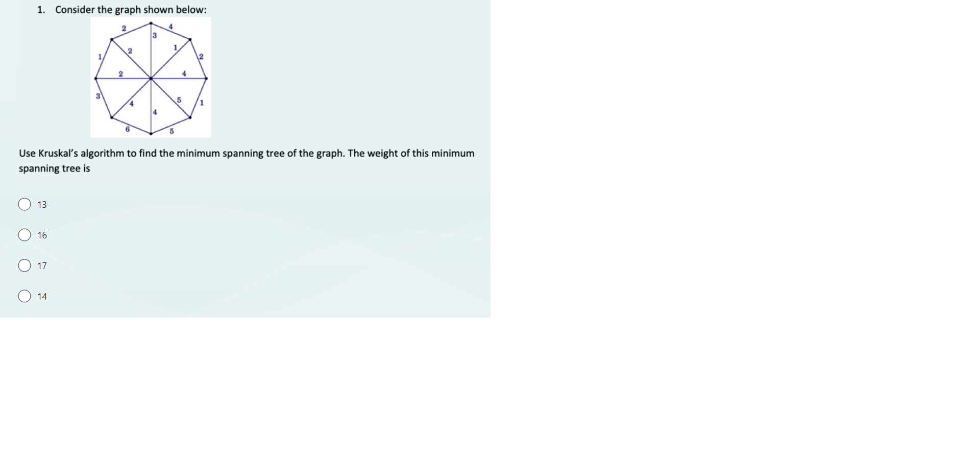 Solved 1. Consider the graph shown below: Use Kruskal's | Chegg.com