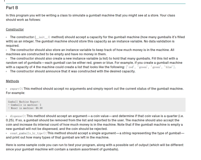 Solved Part B In this program you will be writing a class to | Chegg.com