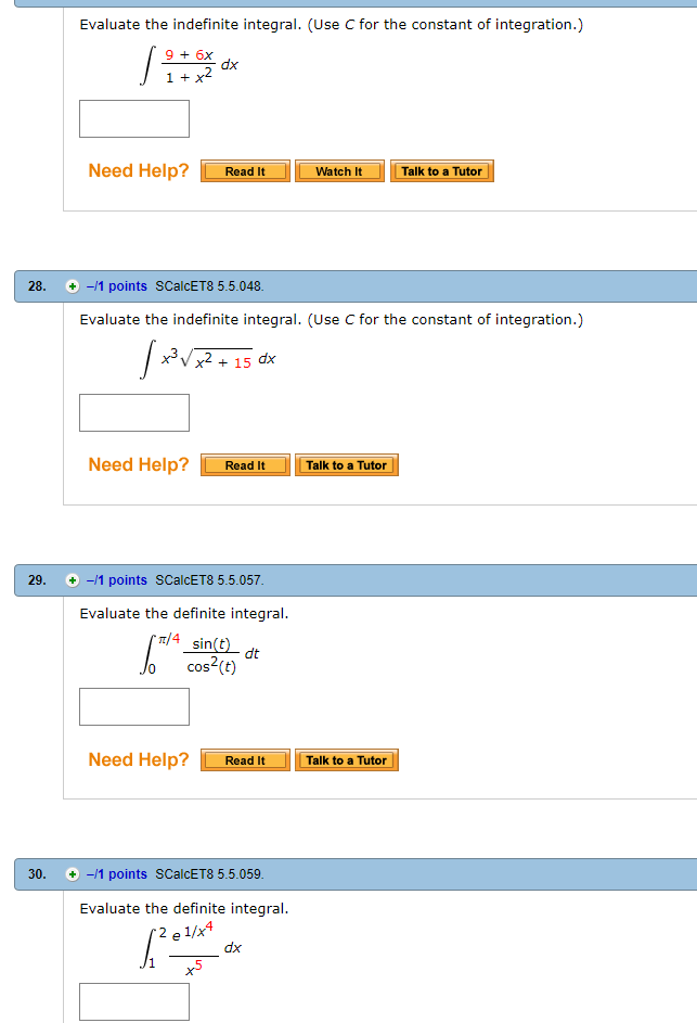 Solved Evaluate the indefinite integral. (Use C for the | Chegg.com
