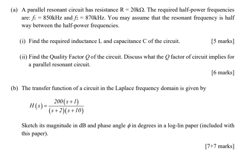 Solved (a) A parallel resonant circuit has resistance R = | Chegg.com