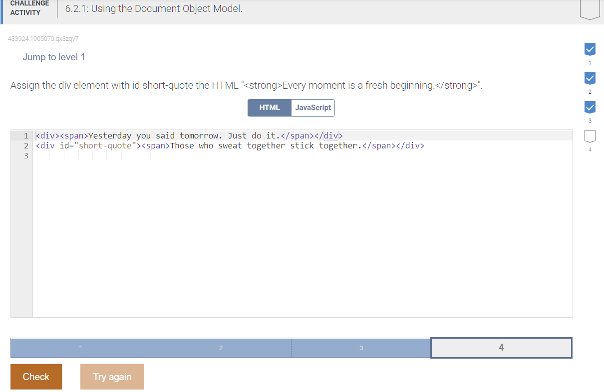 Solved Assign the div element with id short-quote the HTML | Chegg.com