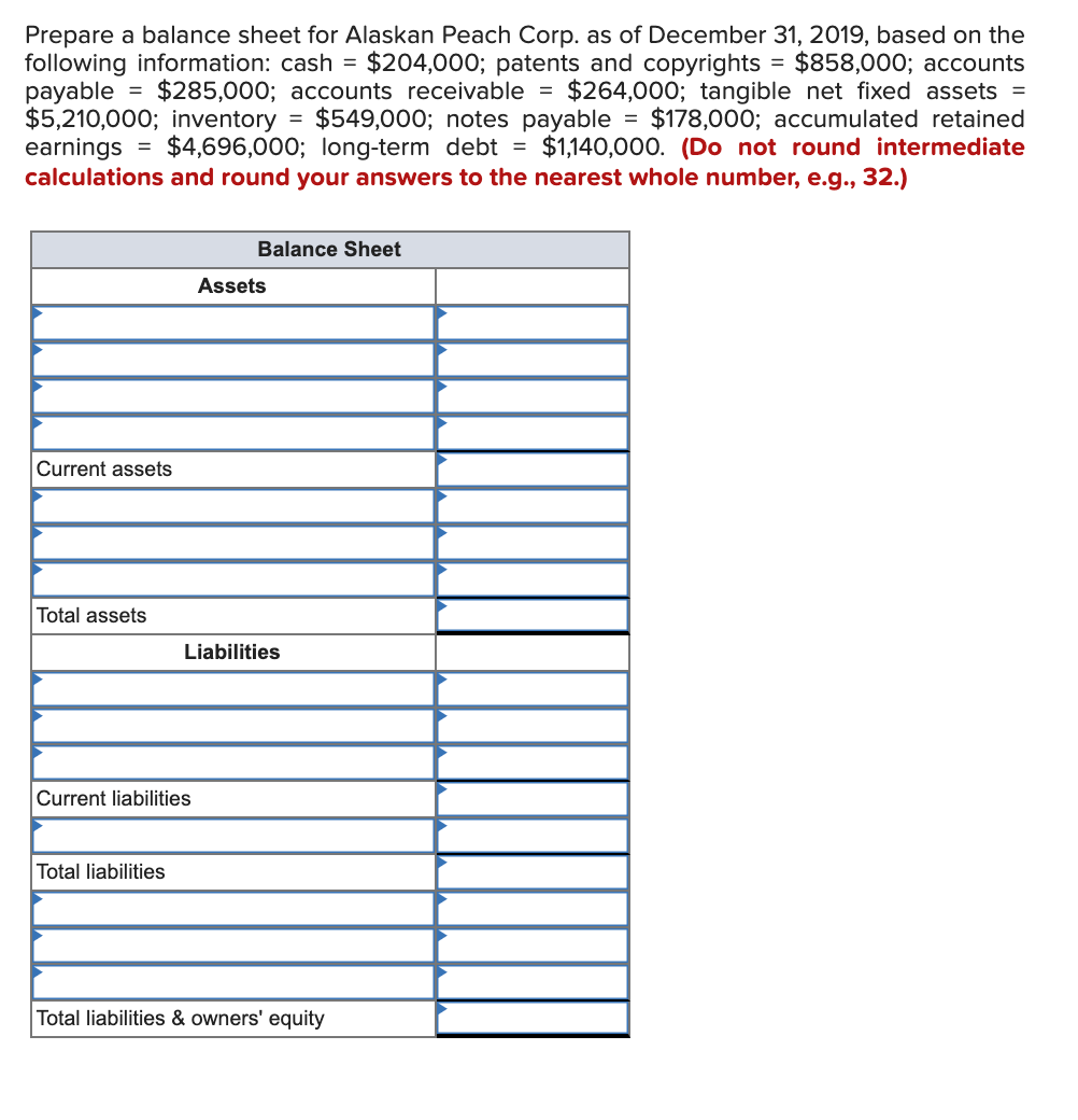Solved Prepare A Balance Sheet For Alaskan Peach Corp As Of Chegg