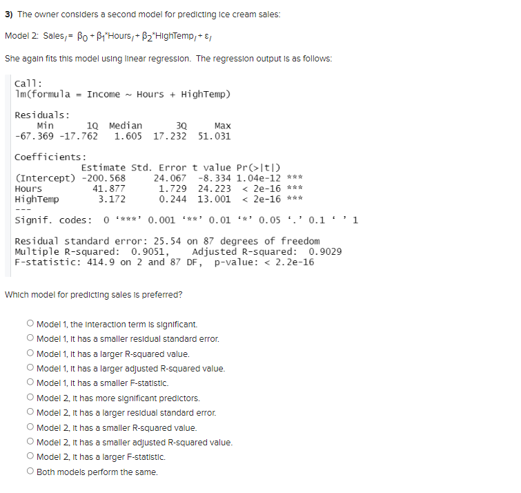 Solved Ice Cream Sales Model An owner of an ice cream stand | Chegg.com