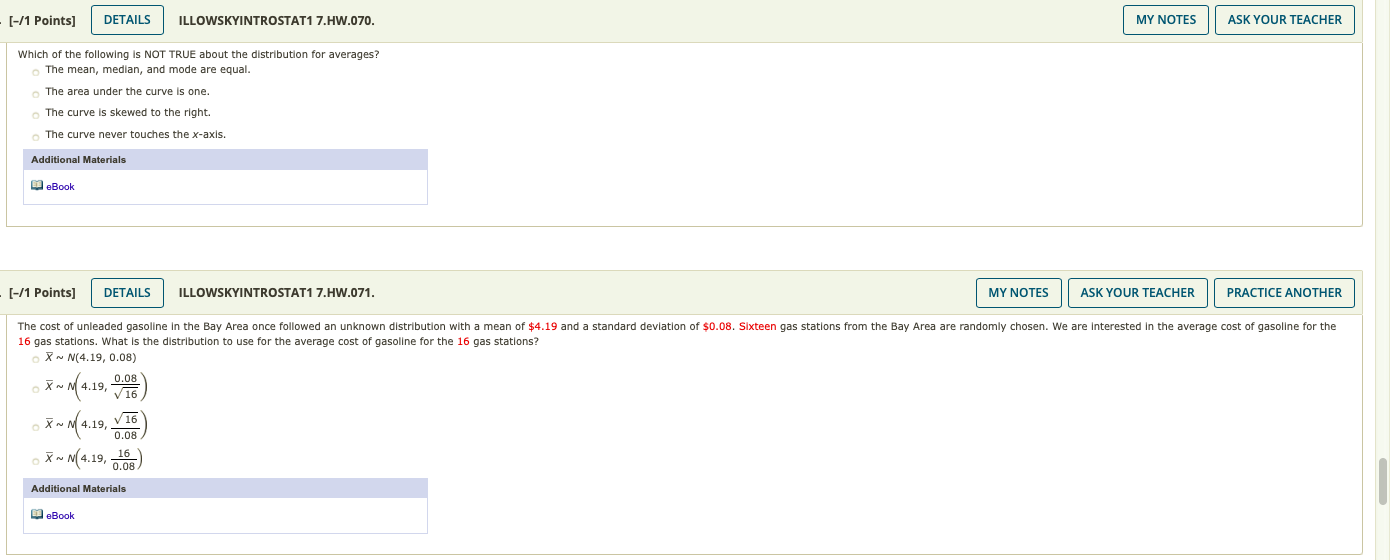 Solved (-/1 Points) DETAILS ILLOWSKYINTROSTAT1 7.HW.070. MY | Chegg.com
