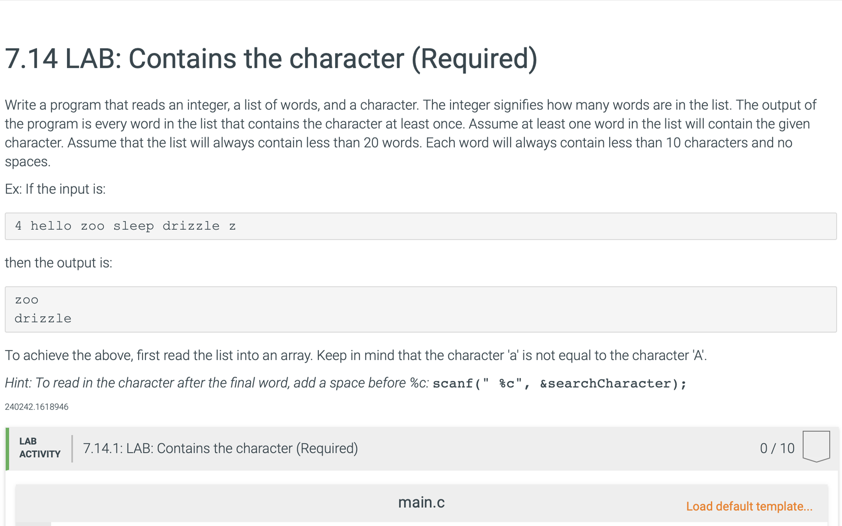 Solved 7 14 Lab Contains The Character Required Write A
