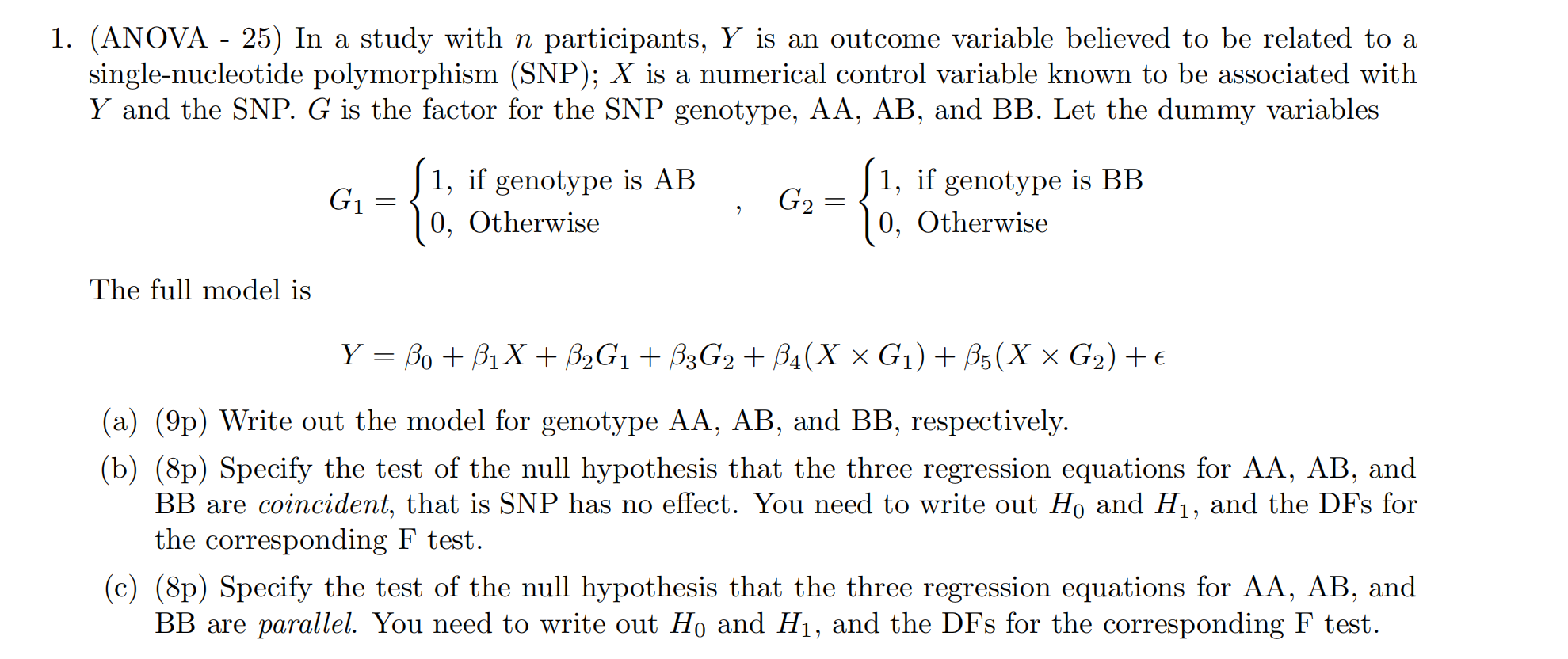 Solved (ANOVA - 25) In a study with n participants, Y is an | Chegg.com
