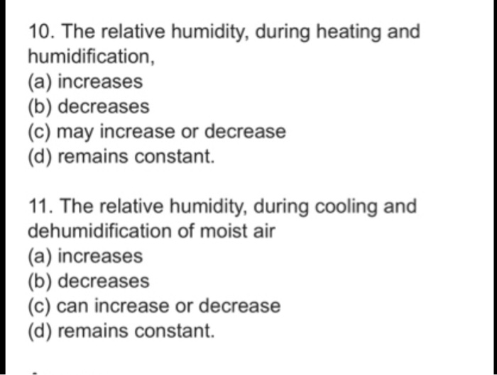 Solved 10. The relative humidity, during heating and | Chegg.com