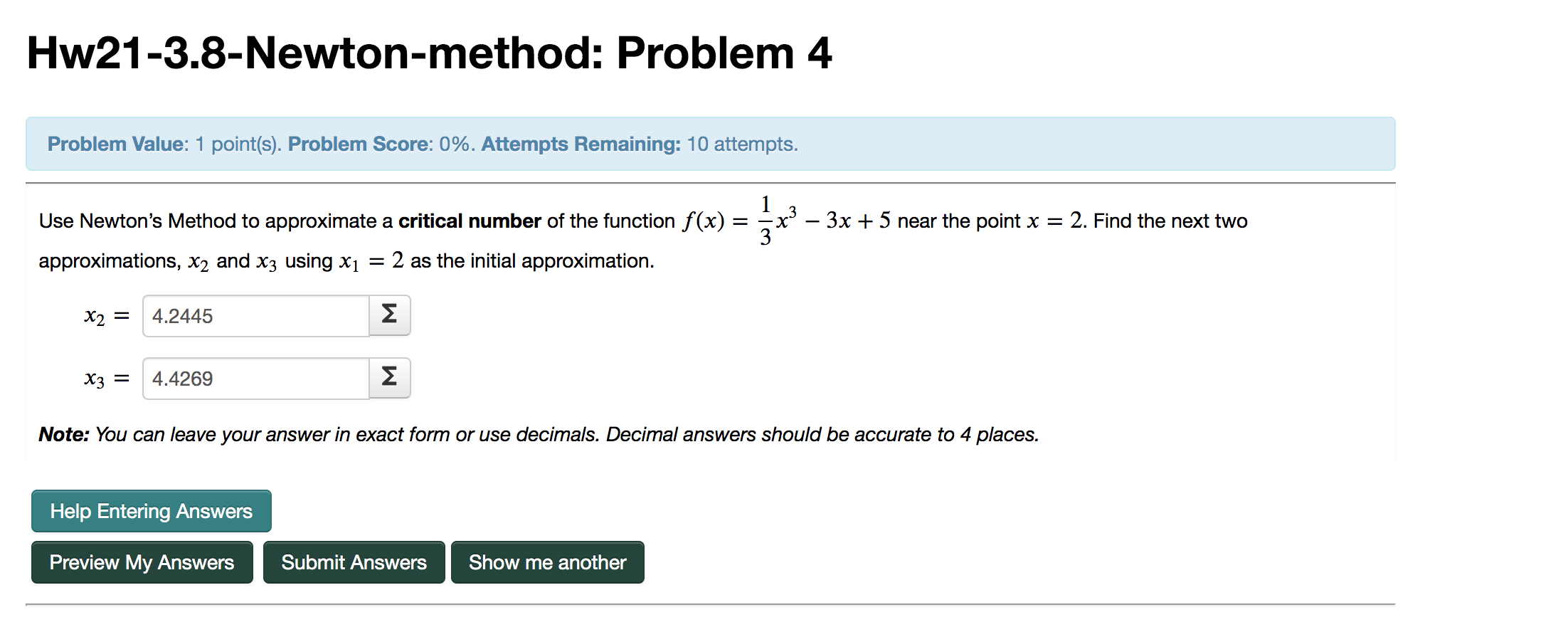 Solved Hw21-3.8-Newton-method: Problem 4 Problem Value: 1 | Chegg.com
