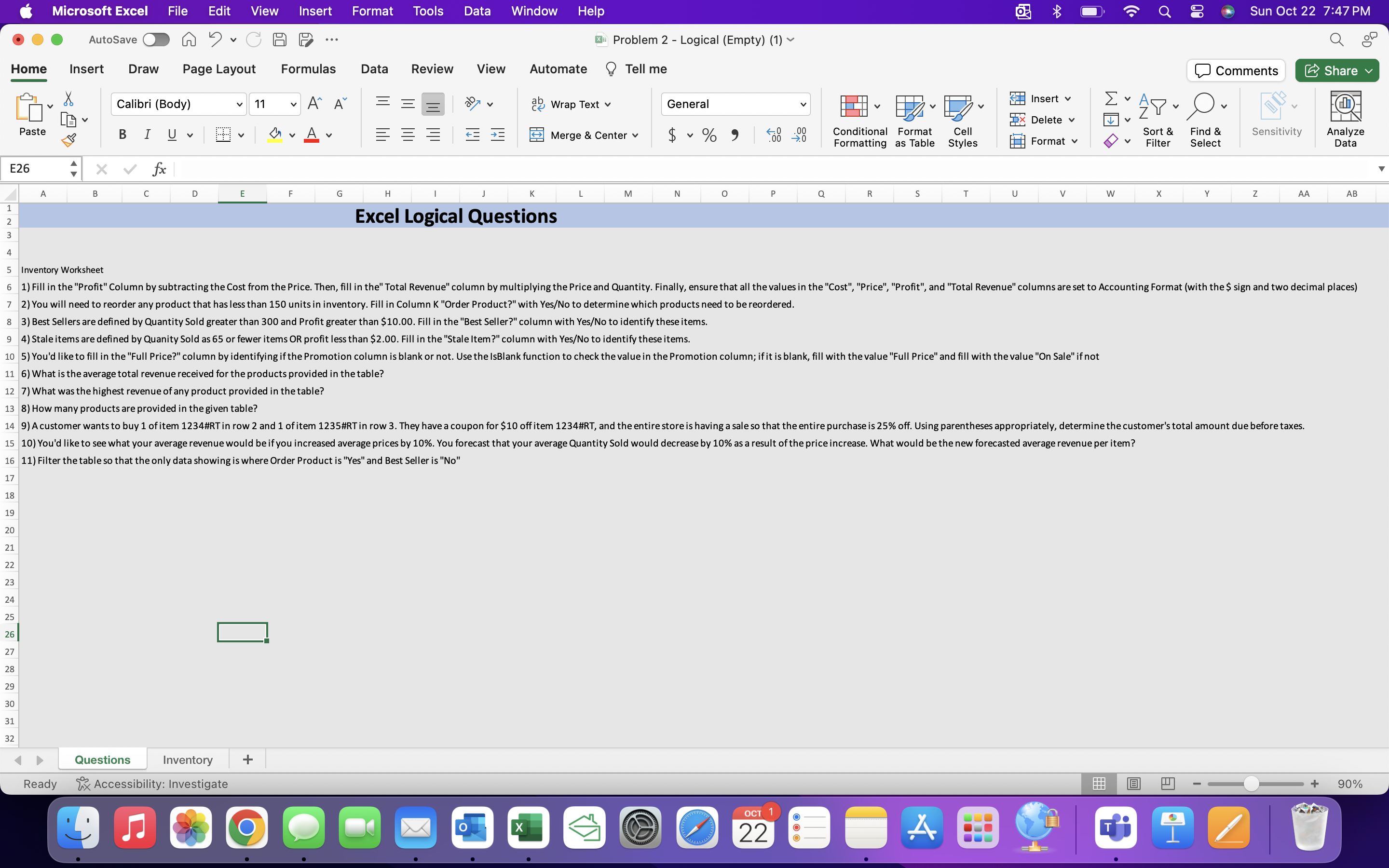 Solved Inventory Worksheet 2) You will need to reorder any | Chegg.com
