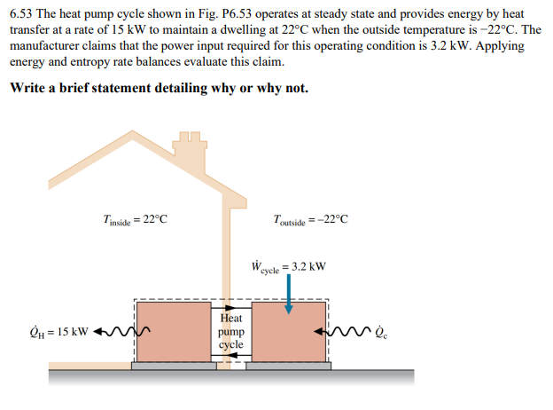 Solved 6.53 The heat pump cycle shown in Fig. P6.53 operates | Chegg.com