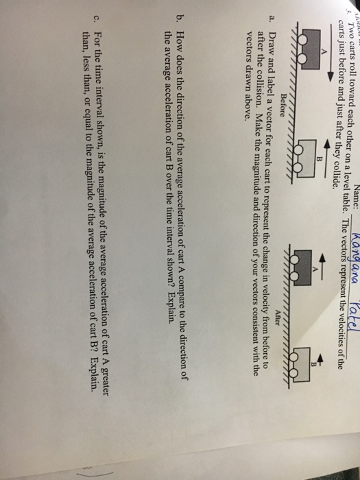 Solved ame:Kandana Pate Two carts roll toward each other on | Chegg.com