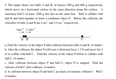 Solved 9. The figure shows two balls A and B. of masses 200 | Chegg.com
