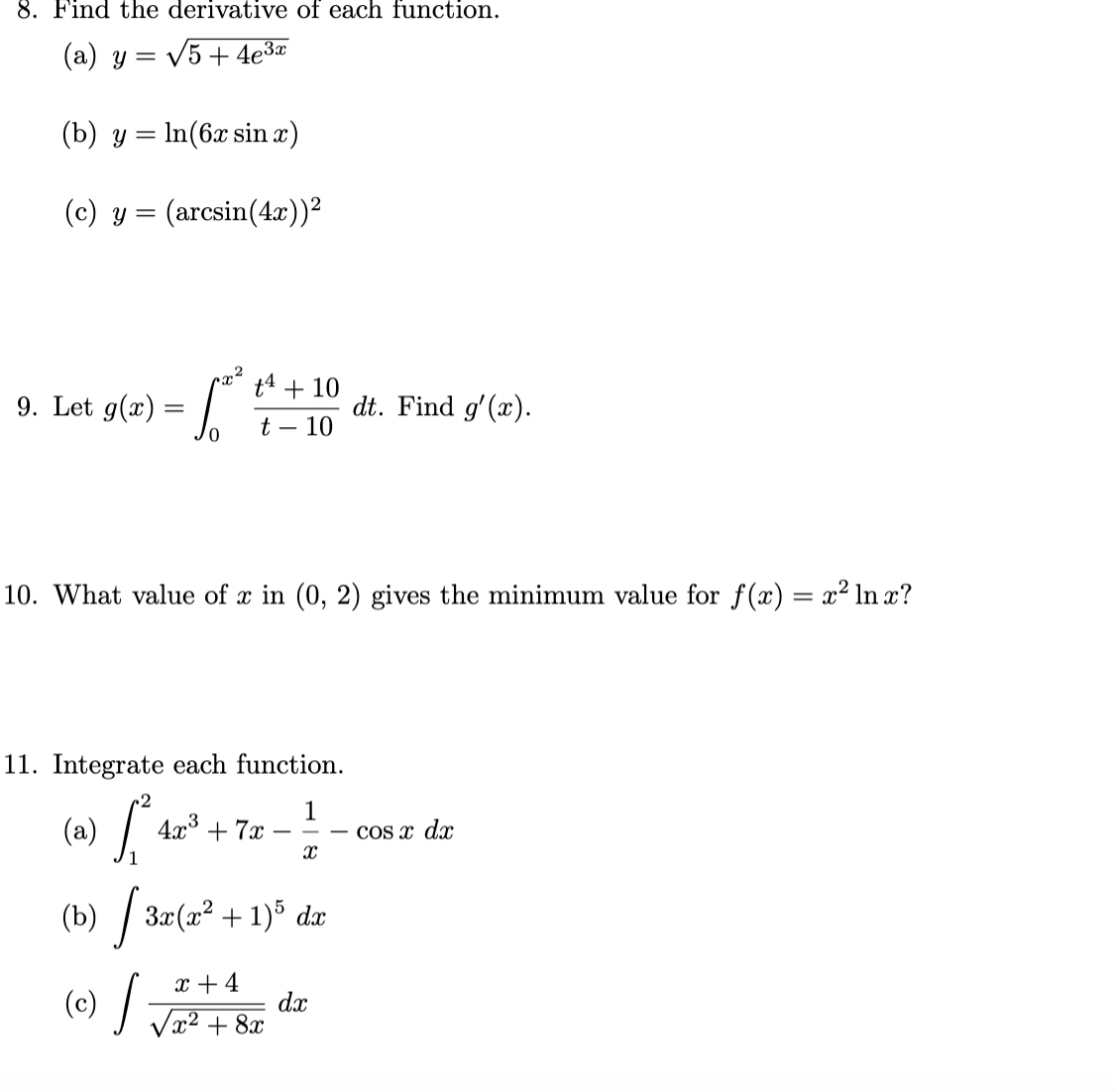 Solved 8. Find the derivative of each function. (a) y=5+4e3x | Chegg.com