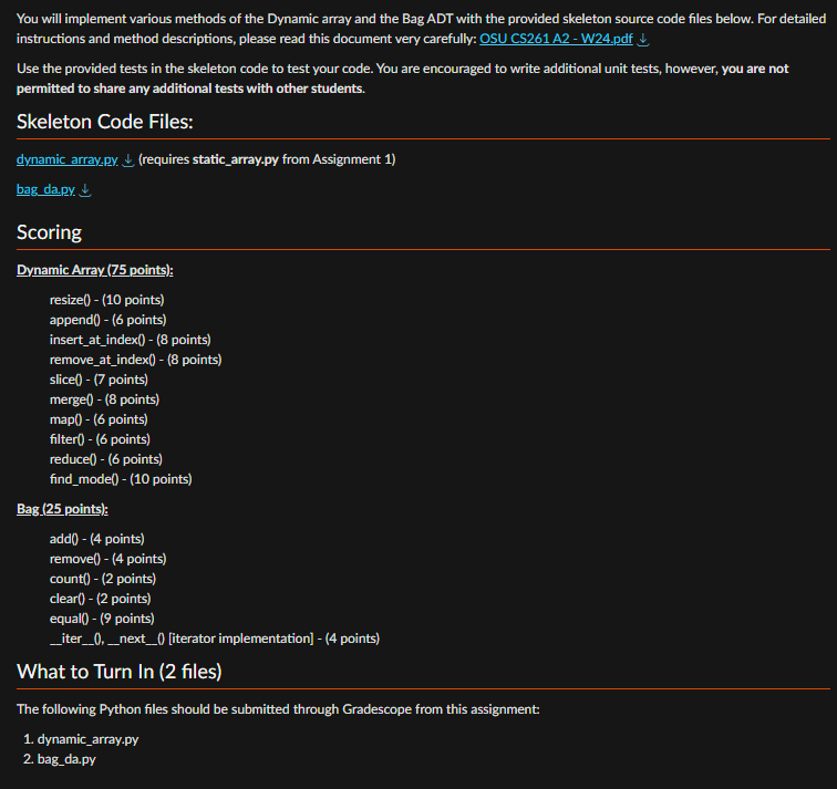 Solved You will implement various methods of the Dynamic | Chegg.com