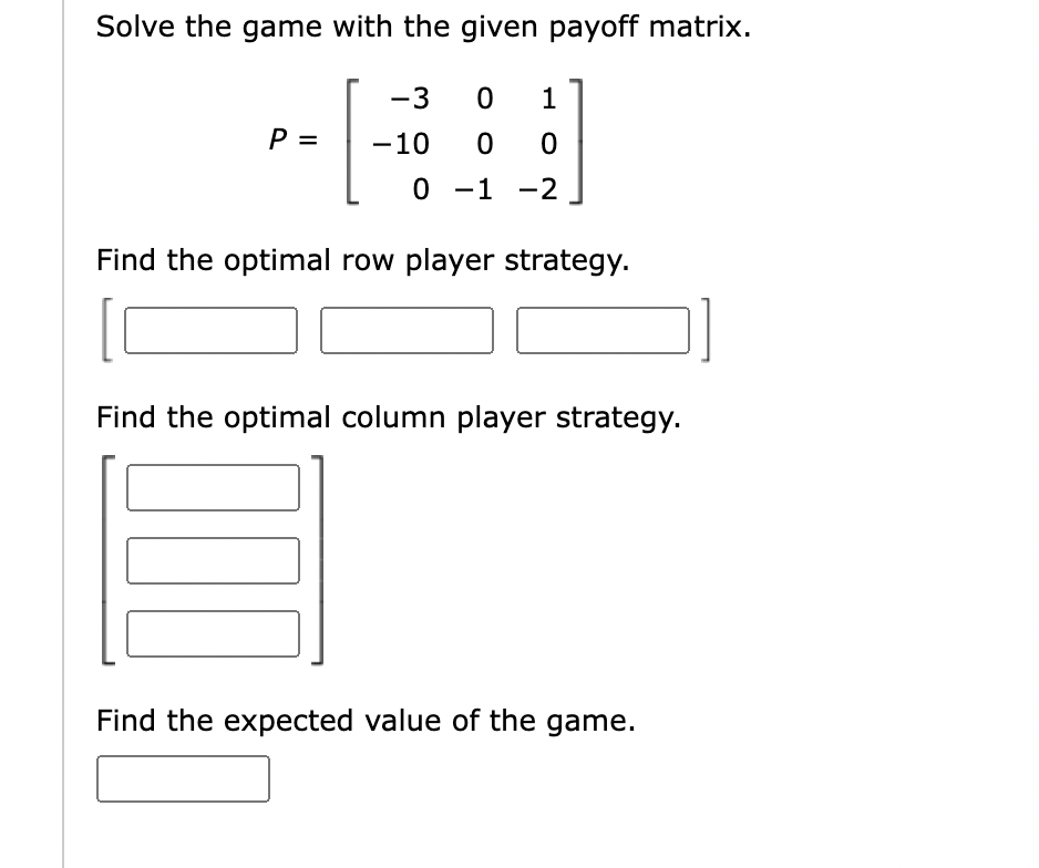 Solved Solve the game with the given payoff matrix. | Chegg.com
