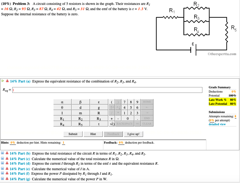 Solved R2 (10%) Problem 3: A circuit consisting of 5 | Chegg.com