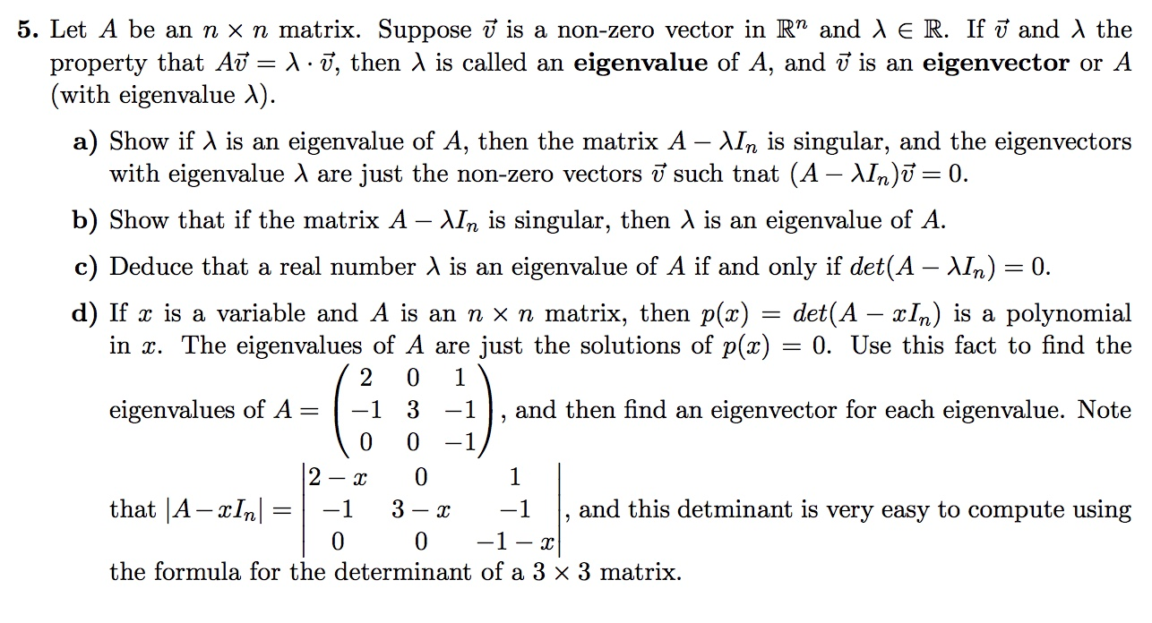 Solved 5. Let A be an nxn matrix. Suppose V is a non-zero | Chegg.com