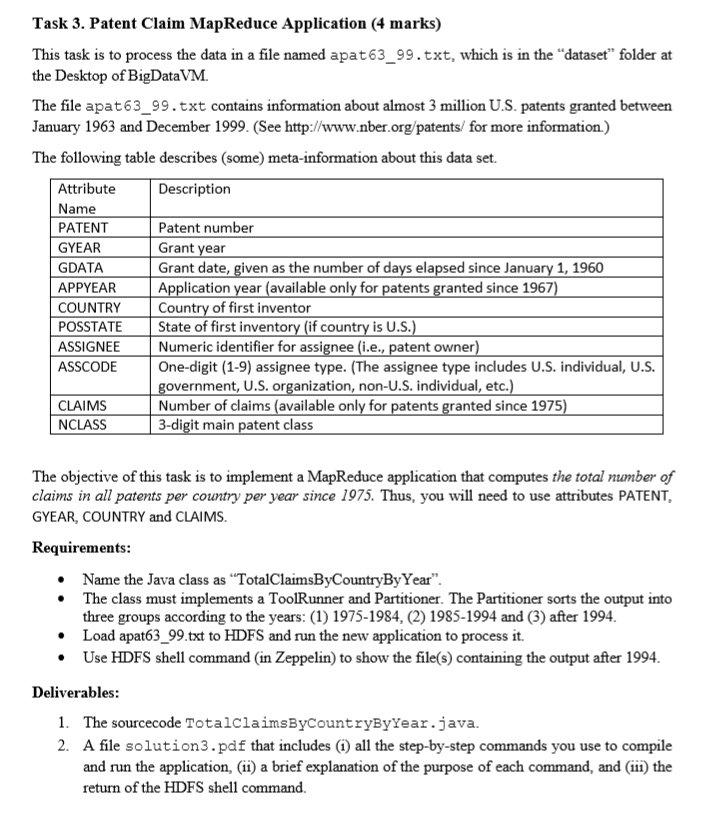 Task 3. Patent Claim MapReduce Application (4 marks) | Chegg.com