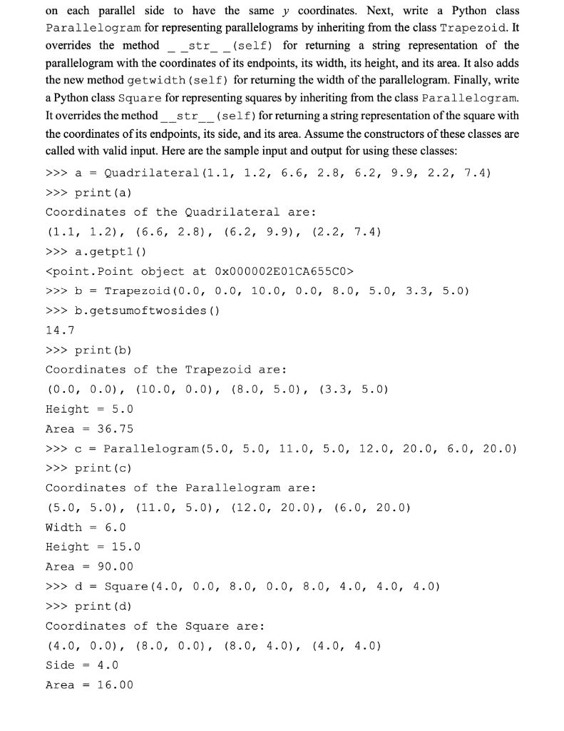 Solved Squares AIM: Suppose a Python class Point is defined | Chegg.com