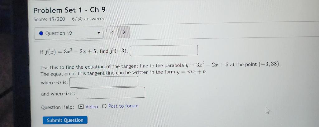 Solved If f(x)=3x2−2x+5, find f′(−3) Use this to find the | Chegg.com