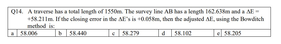 Q14. A traverse has a total length of 1550 m. The | Chegg.com