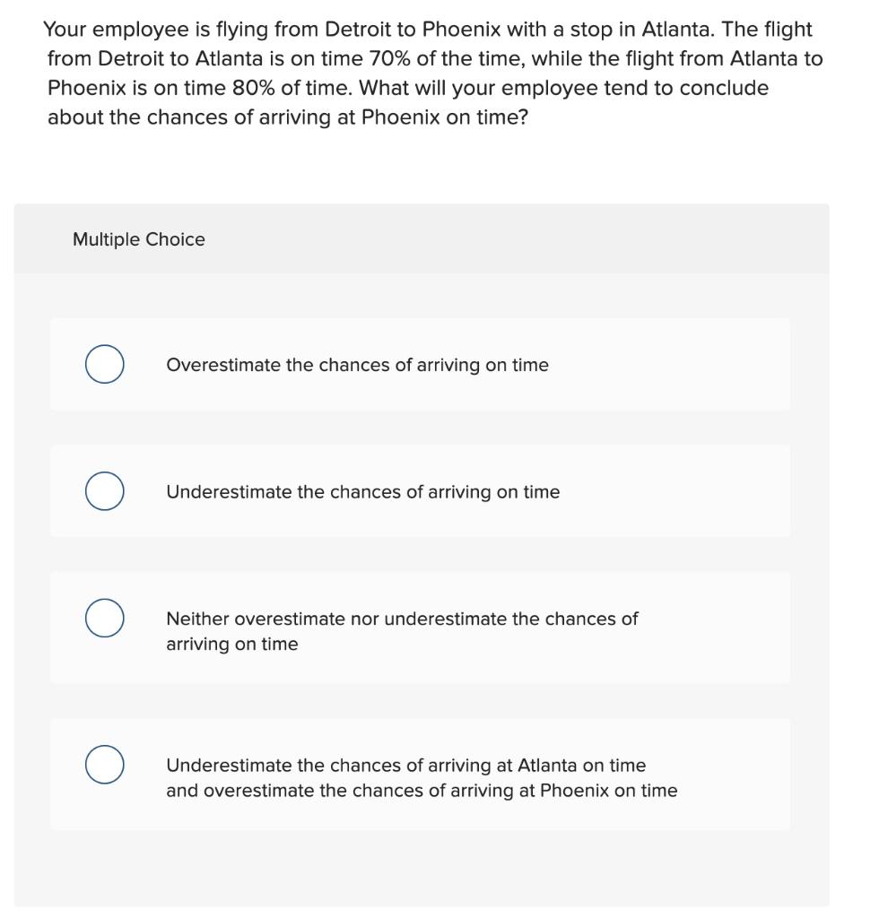 Solved Your employee is flying from Detroit to Phoenix with | Chegg.com