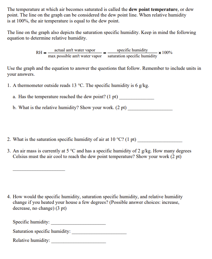 Solved Relative humidity (RH) is the amount of water vapor | Chegg.com