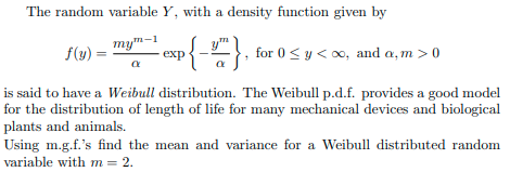 Solved The random variable Y, with a density function given | Chegg.com