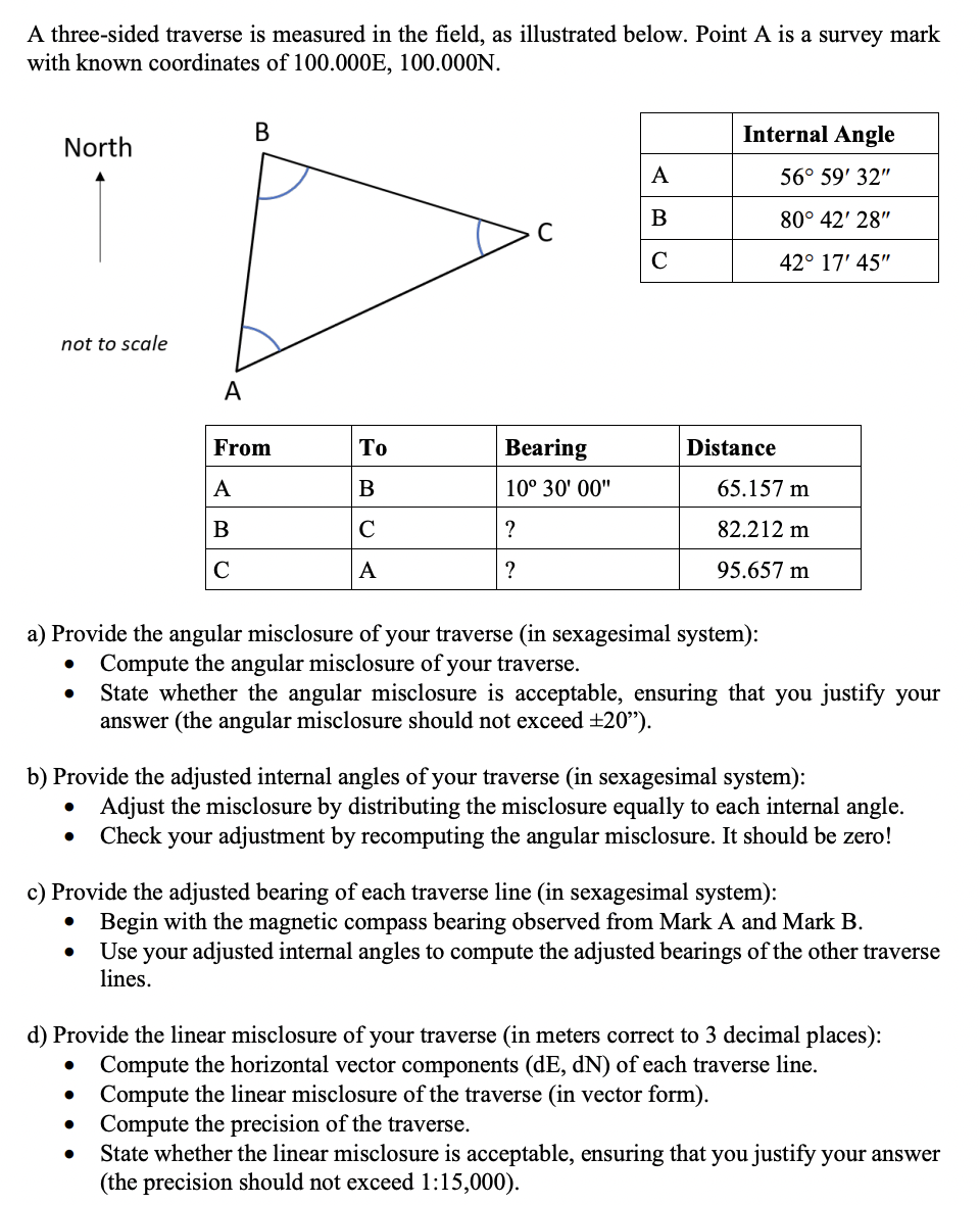 Solved A three-sided traverse is measured in the field, as | Chegg.com