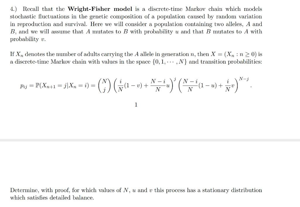 4.) Recall that the Wright-Fisher model is a | Chegg.com
