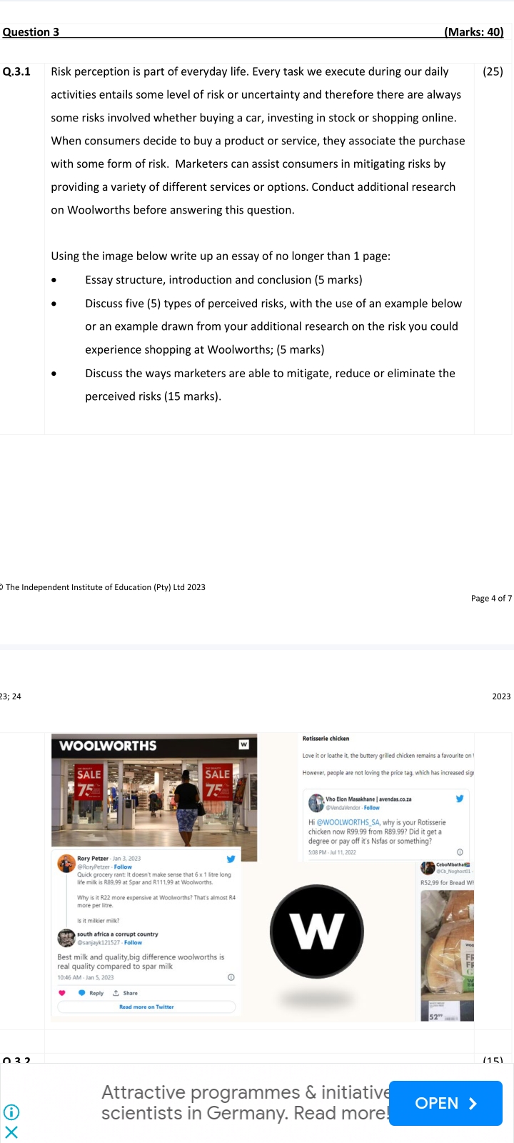 Solved Q.3.1 Risk perception is part of everyday life. Every | Chegg.com