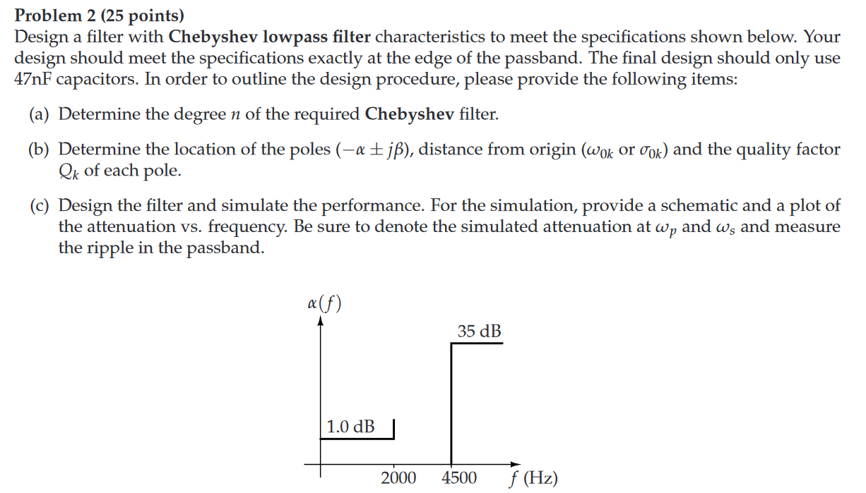 Solved Problem 2 (25 points) Design a filter with Chebyshev | Chegg.com