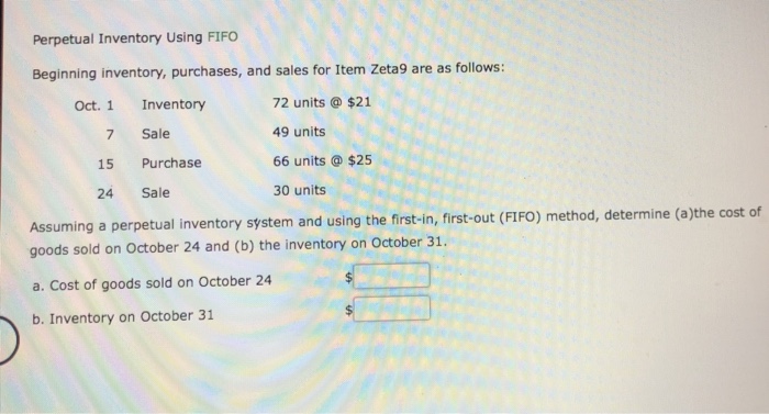 Solved Perpetual Inventory Using FIFO Beginning inventory, | Chegg.com