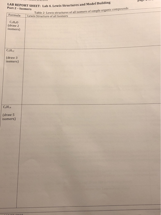 Solved ORT SHEET: Lab 4. Lewis Structures and Model Building | Chegg.com