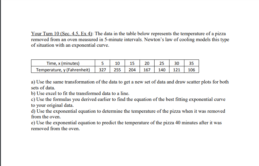 Solved Your Turn 10 (Sec. 4.5, ﻿Ex 4): The data in the table | Chegg.com