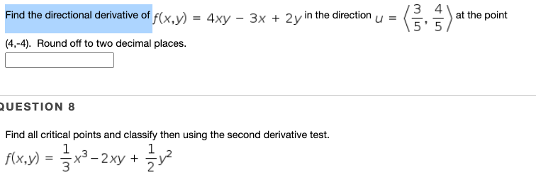 Solved Find the directional derivative of f(x,y) = 4xy – 3x | Chegg.com