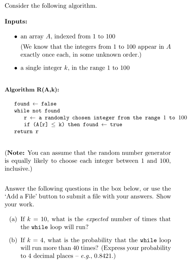 Solved Consider The Following Algorithm Inputs • An Array 8230